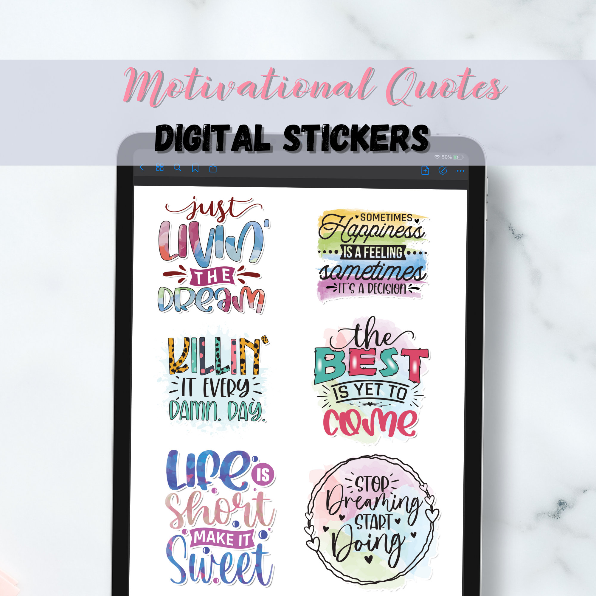 Motivational Quotes Digital Stickers, Positive Thinking, Precropped ...