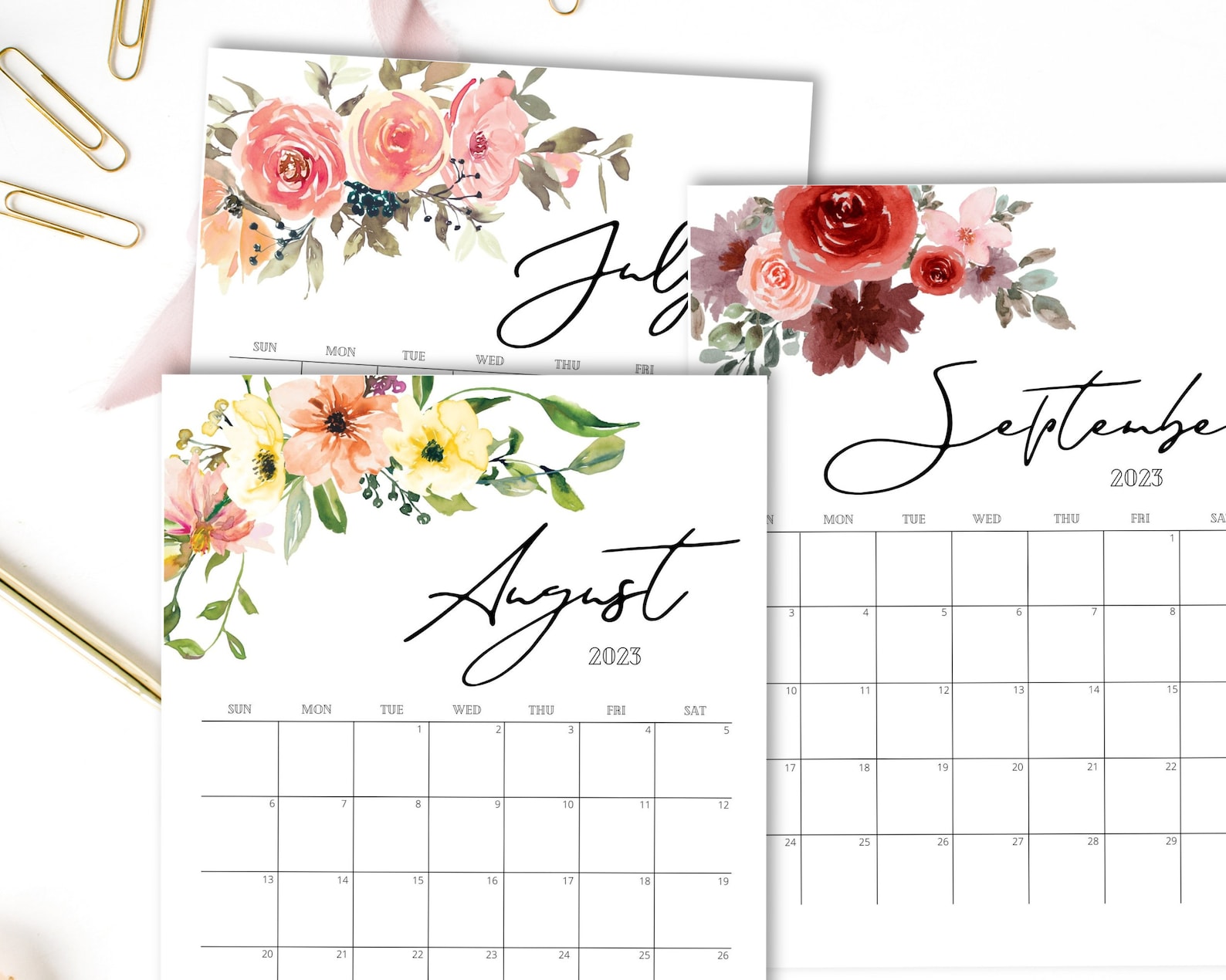 2023 Calendar Printable Watercolor Floral Calendar 2023 - Etsy
