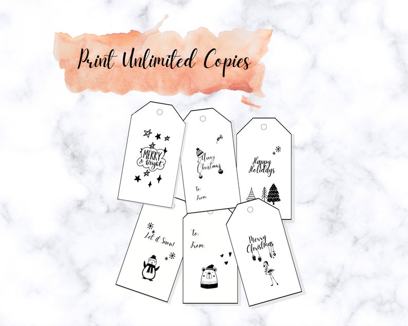 Black and White Printable Christmas Gift Tags Holiday Favor - Etsy