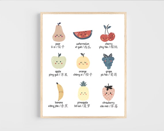 English Chinese Fruit Print Printable Nursery Art | Etsy