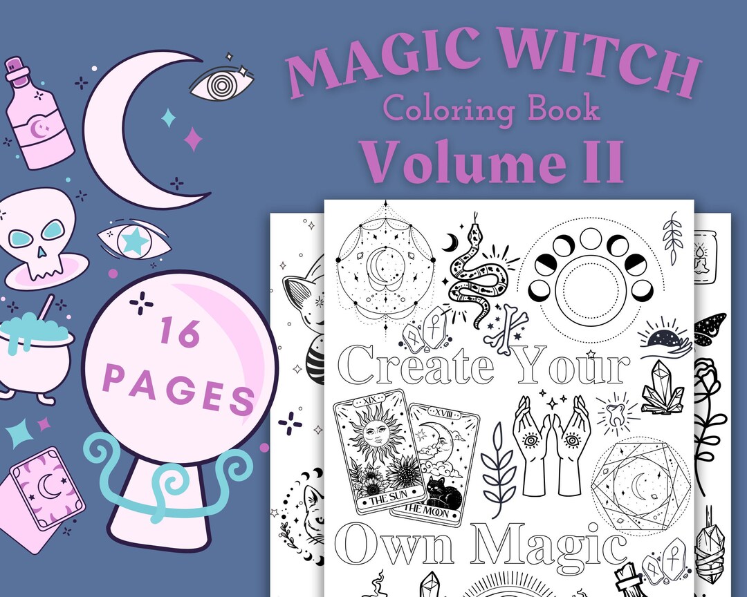 Printable Magic Witch Coloring Book 2, Digital Coloring Book, Adult ...