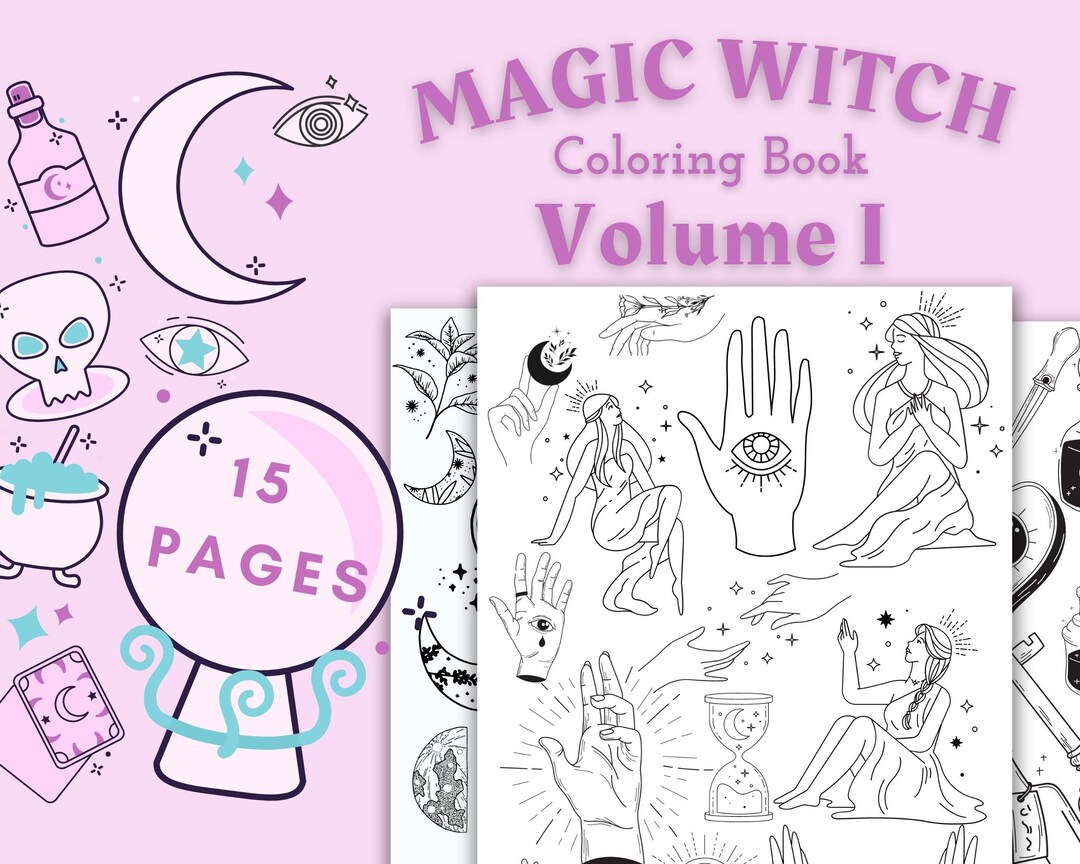 Printable Magic Witch Coloring Book 1, Digital Coloring Book, Adult ...