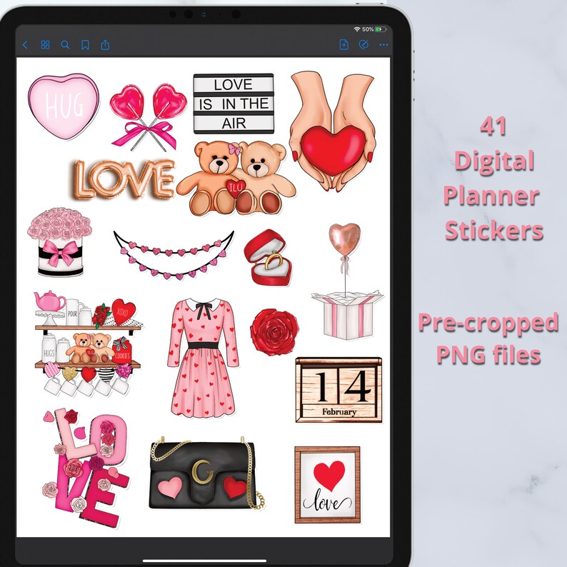 Glam Valentine's Day Digital Planner Stickers, Glitter Pink Digital ...