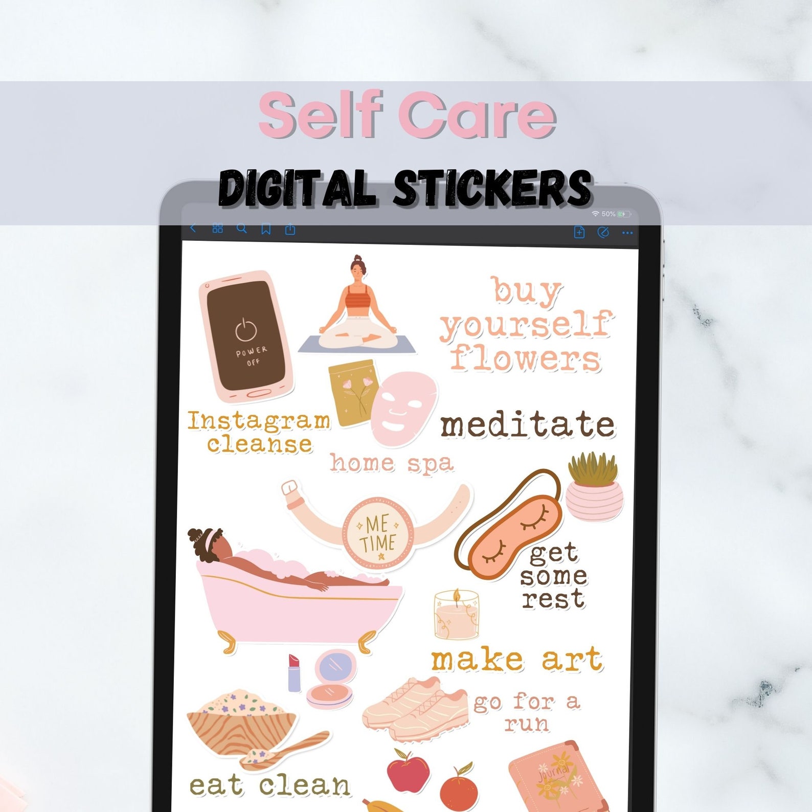 Self Care Digital Stickers, Self Love, Boho, Mental Health Goodnotes ...