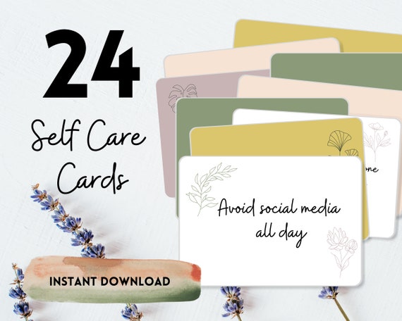 Printable Self Care Cards Black and White or Color Muted | Etsy