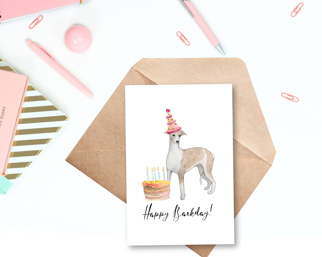 Printable Whippet Birthday Card | Dog Pun Card | Happy Barkday ...