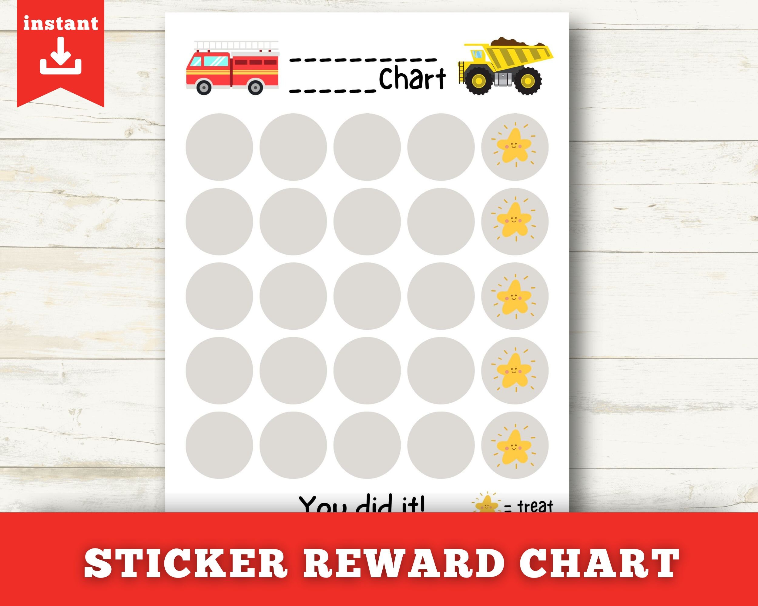 Toddler Sticker Reward Chart for Boys, Fire Truck, Construction ...