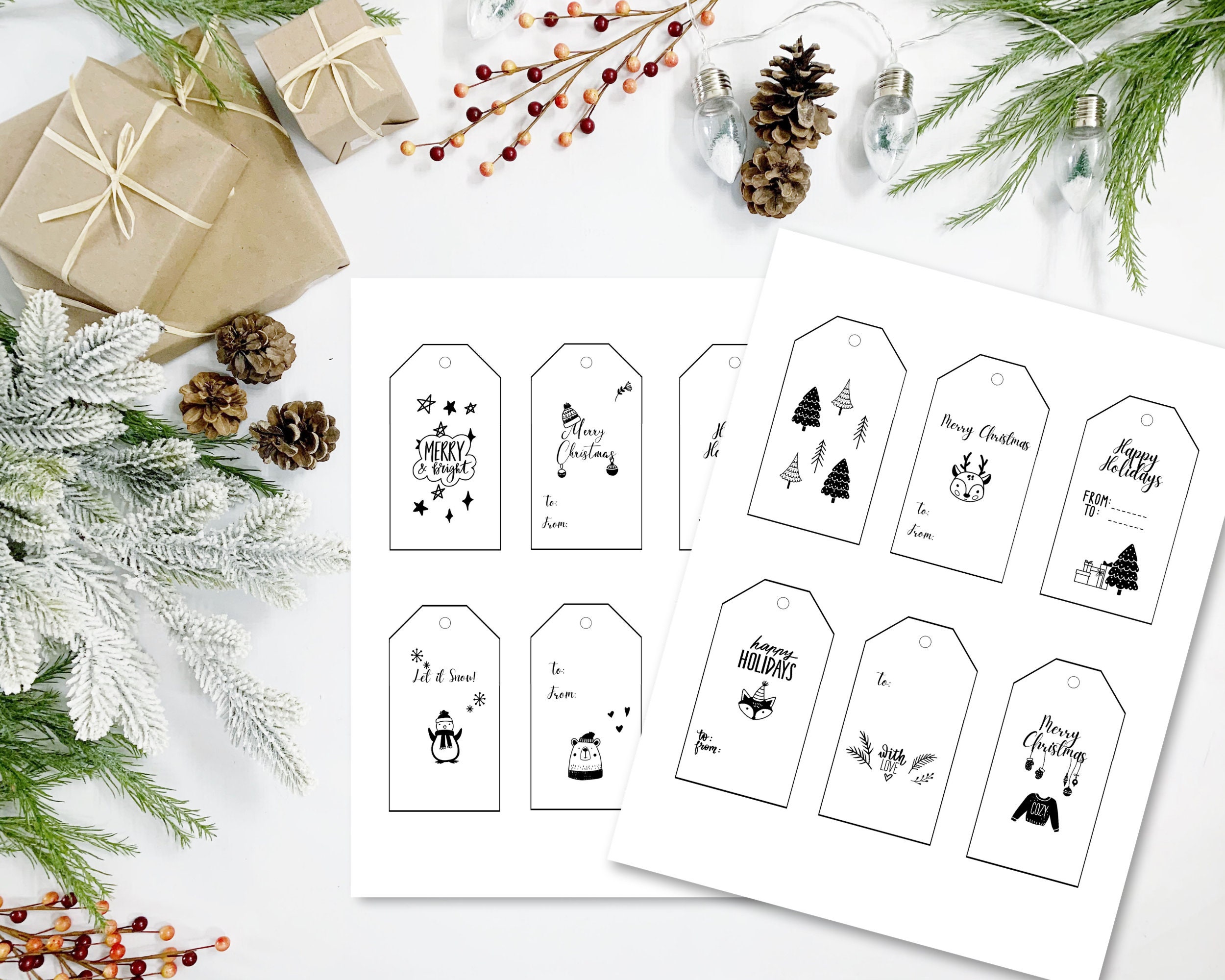Black and White Printable Christmas Gift Tags | Holiday Favor Tags ...