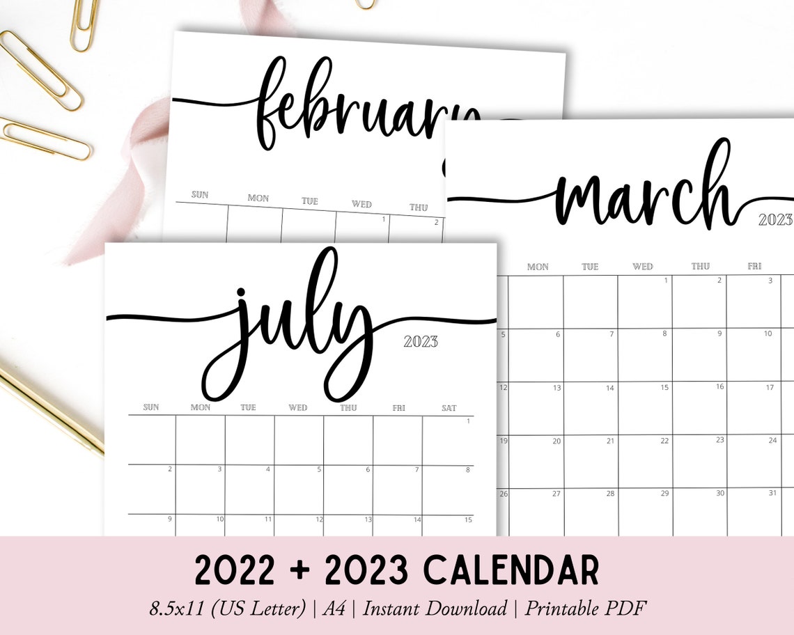Printable Calendar 2022-2023, Black and White Minimal Calendar PDF ...
