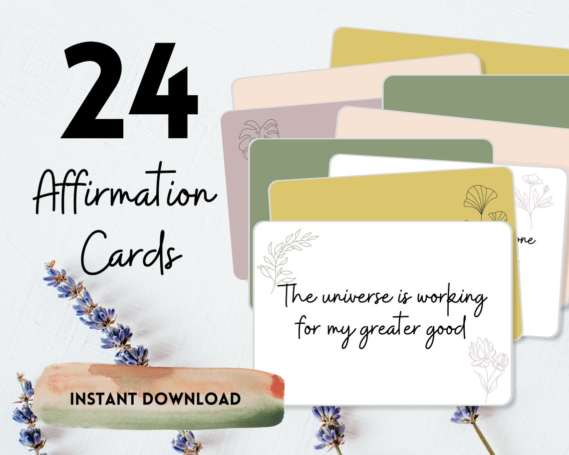 Printable Affirmation Cards Black and White or Color Muted Pastel ...