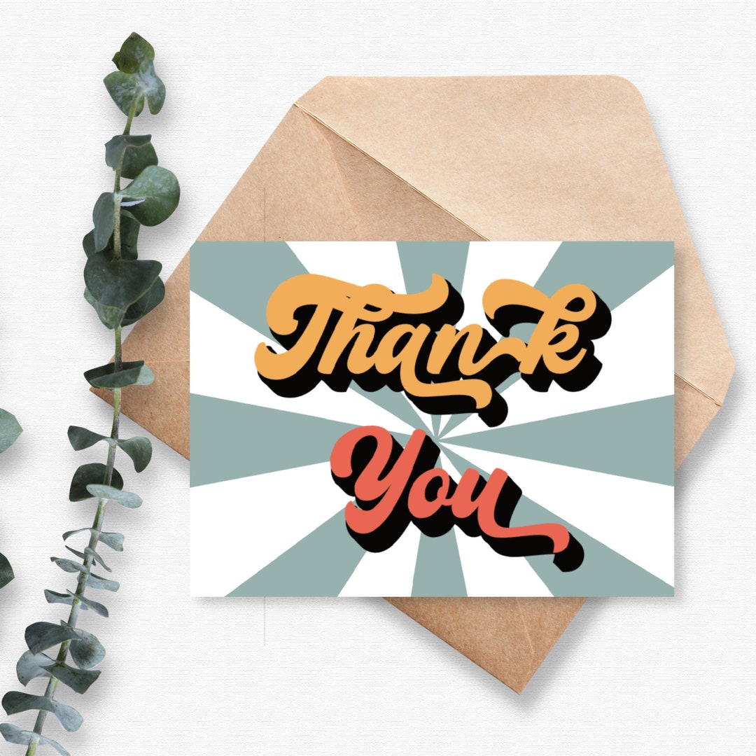Retro Thank You Card, Printable, Vintage, 70s, Groovy, A4, US Letter ...