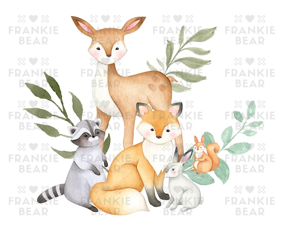 Baby Woodland Animals PNG Watercolor Boho Forest Animals | Etsy