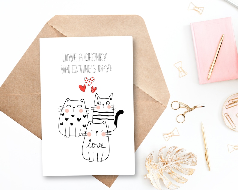 6 Pack Printable Cat Valentines Cards | Cat Pun Cards | Be My ...