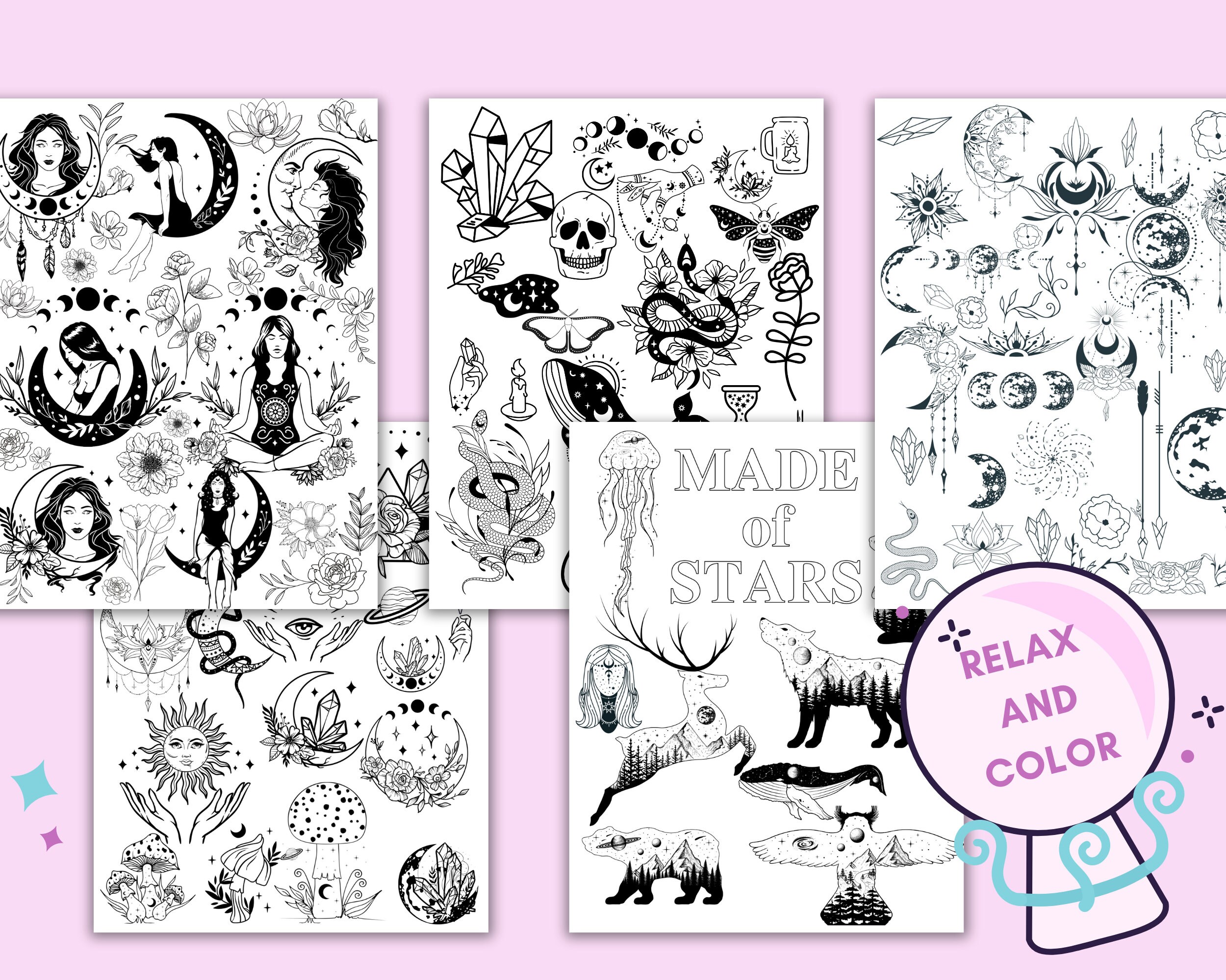 Printable Magic Witch Coloring Book 2, Digital Coloring Book, Adult ...