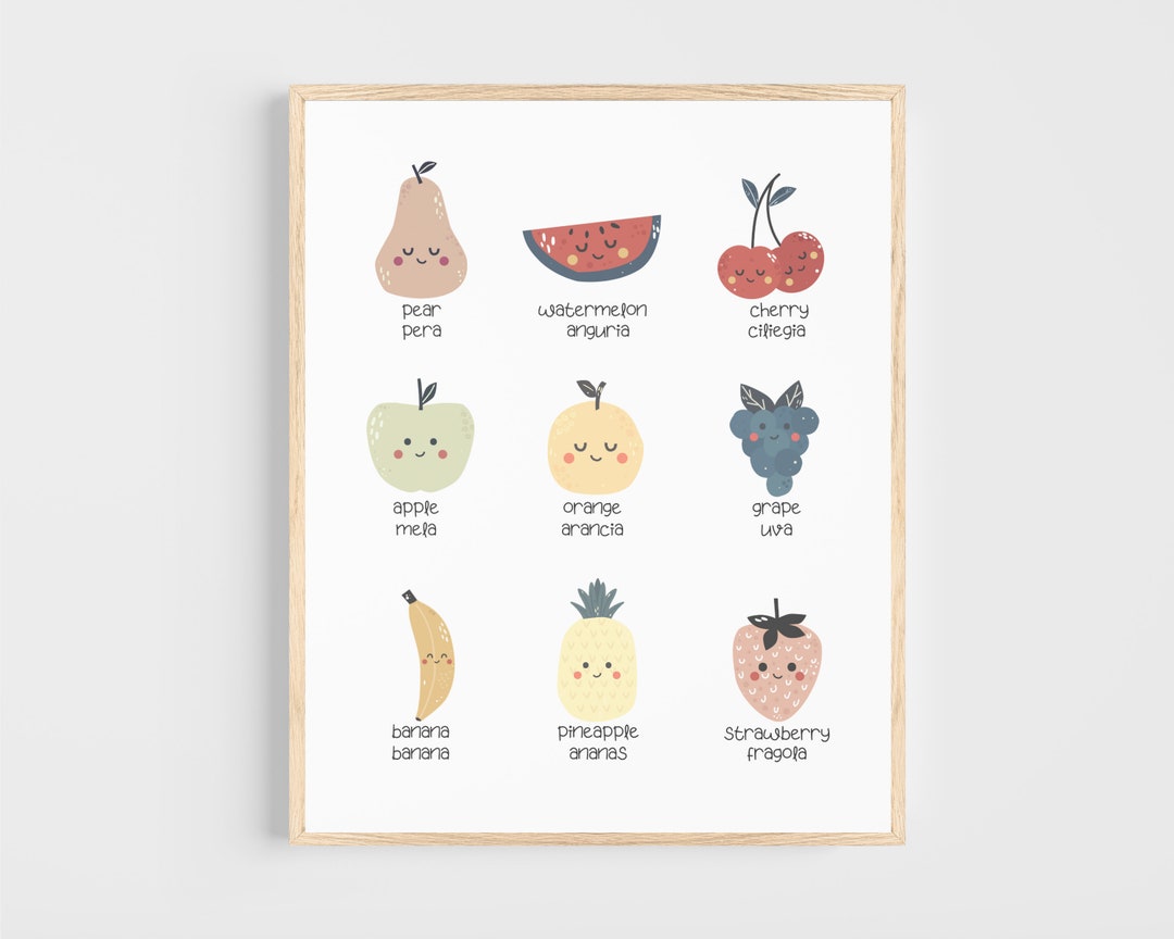 English Italian Fruit Print | Printable Nursery Art | Bilingual ...