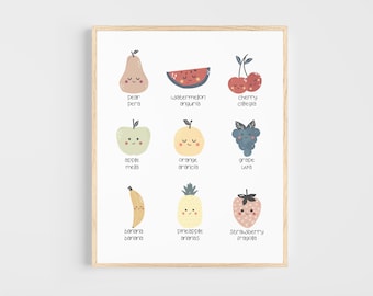 English Spanish Fruit Print | Printable Nursery Art | Bilingual ...