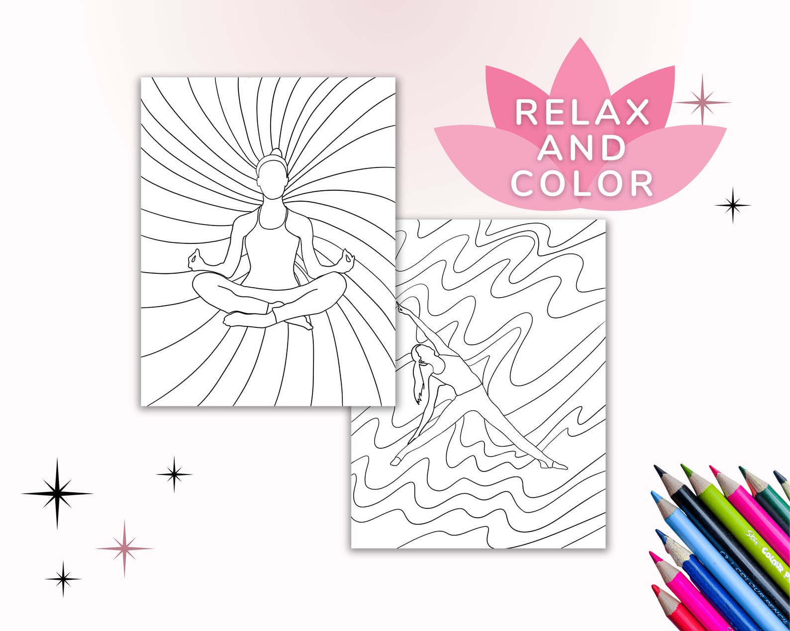 Printable Yoga Chill Coloring Book, Digital Coloring Book, Adult ...