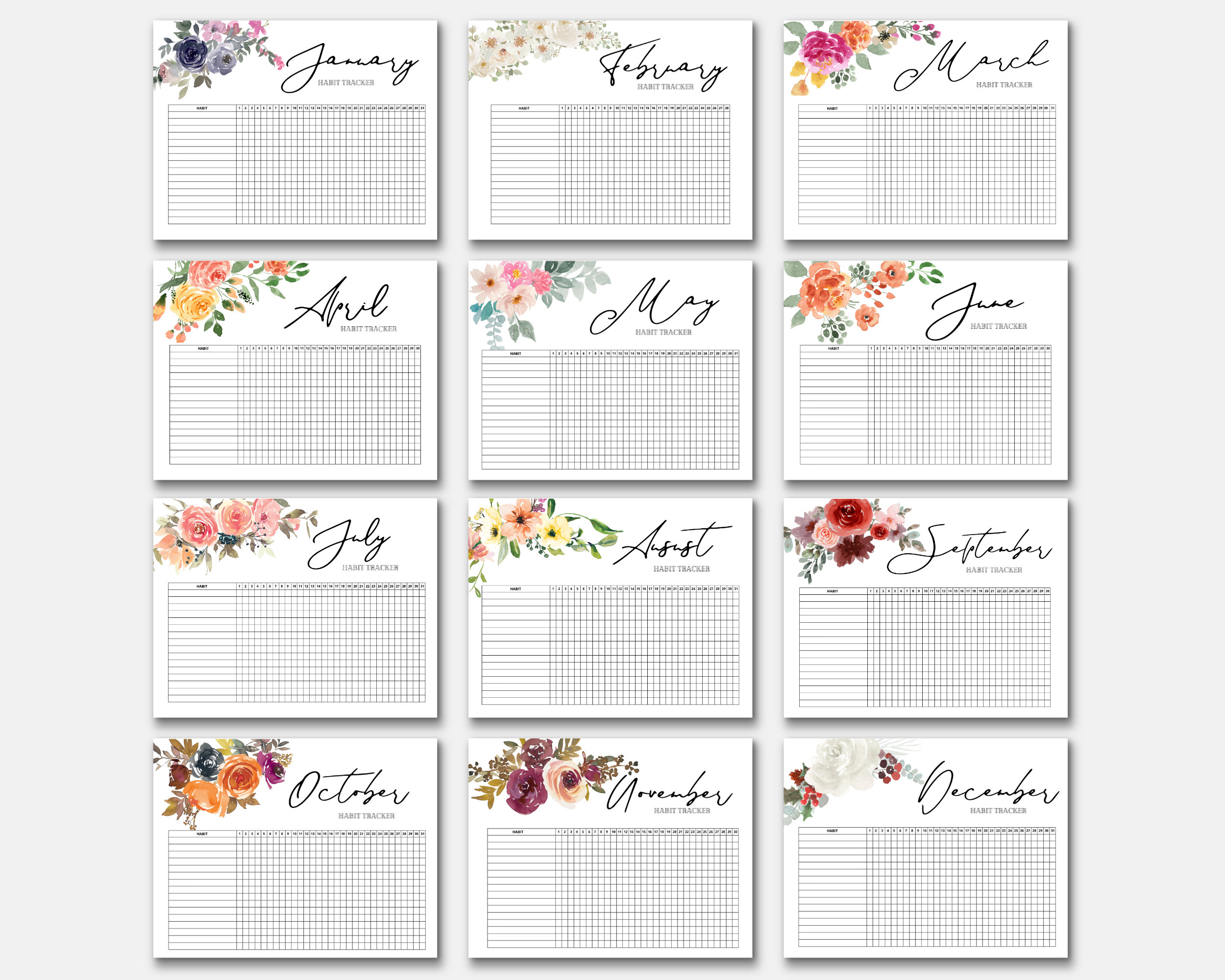 Floral Habit Tracker, Printable Habit Tracker, Daily Goal Planner ...