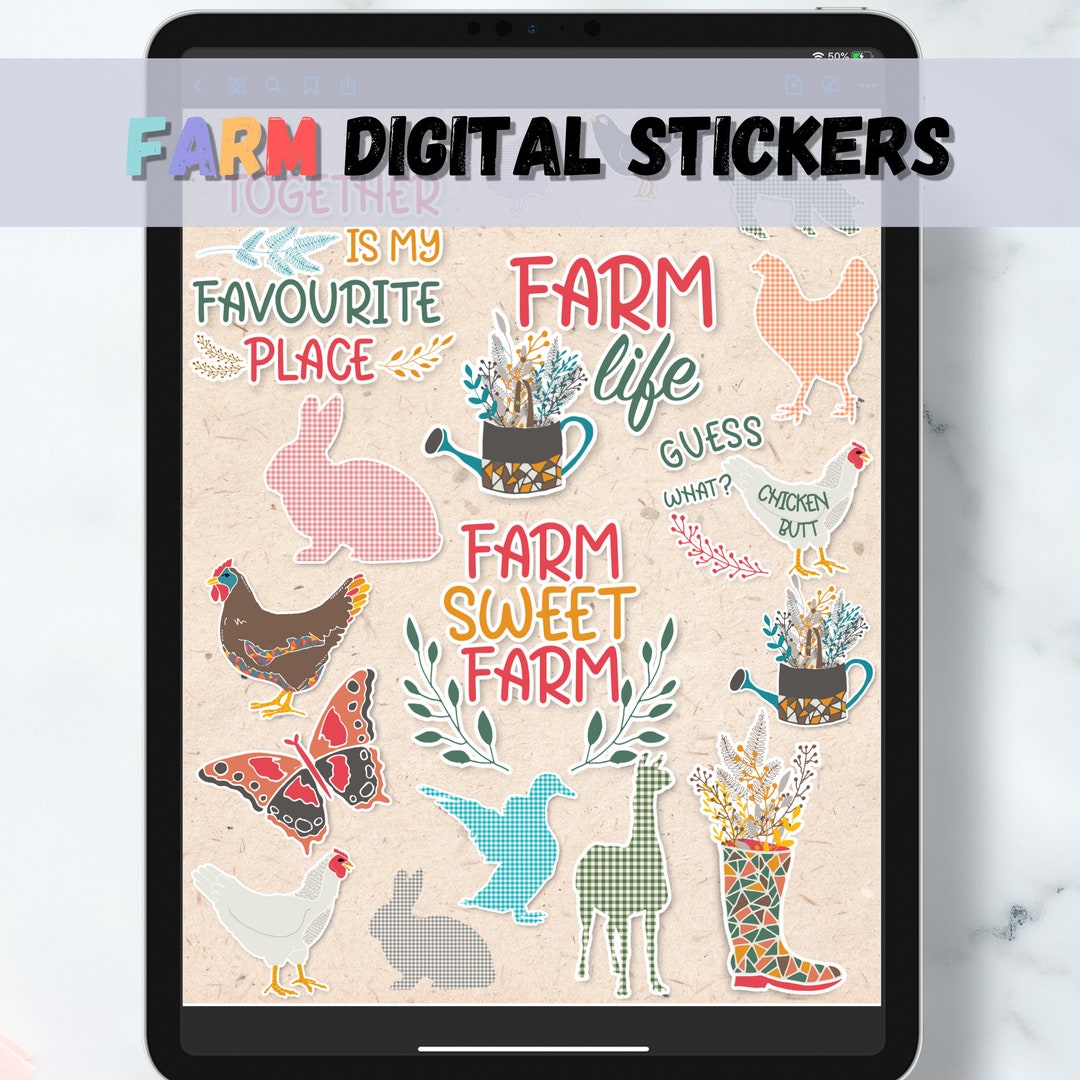 Farm Digital Planner Stickers, Vintage Gingham Farm Animals, Digital ...