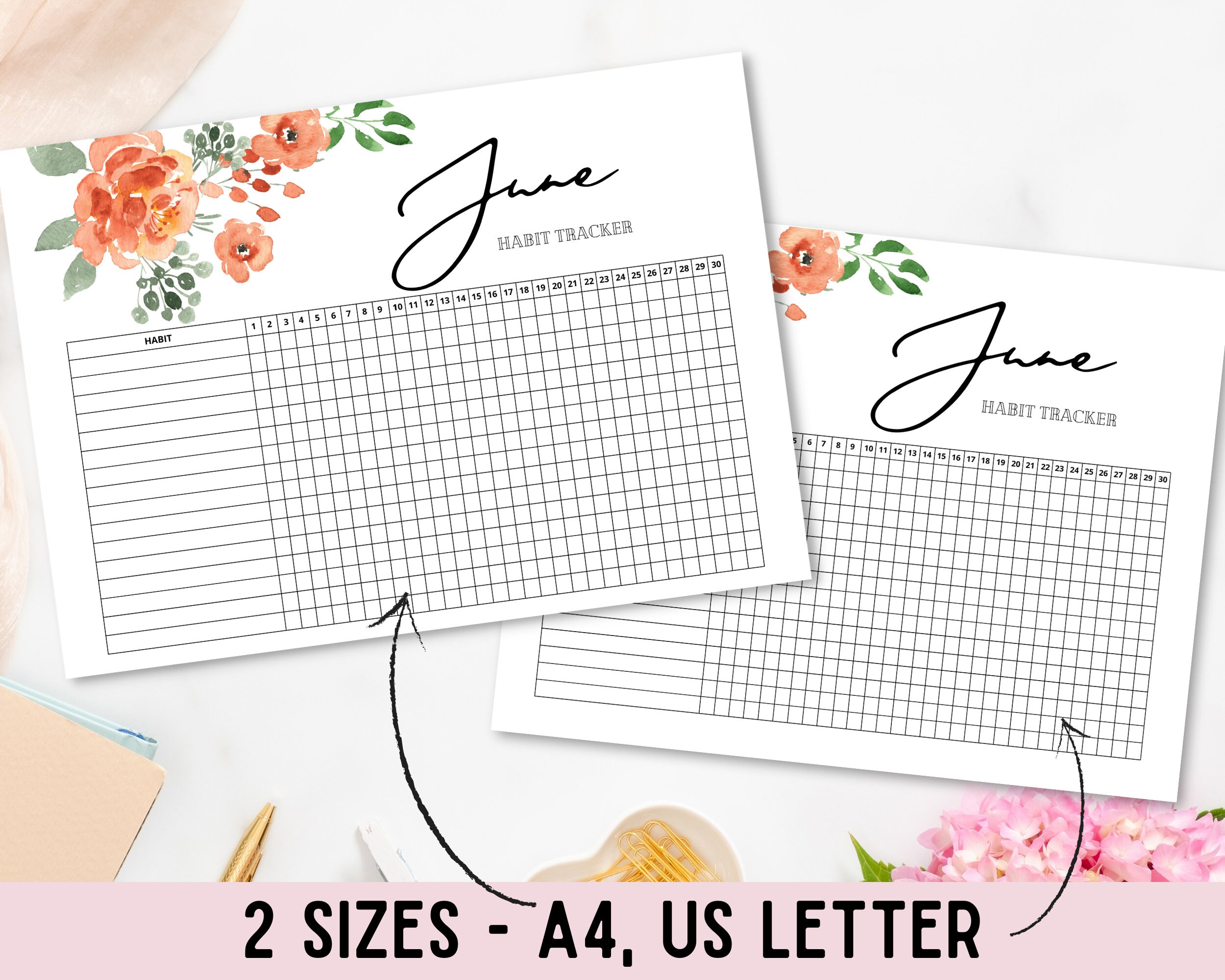 Floral Habit Tracker, Printable Habit Tracker, Daily Goal Planner ...