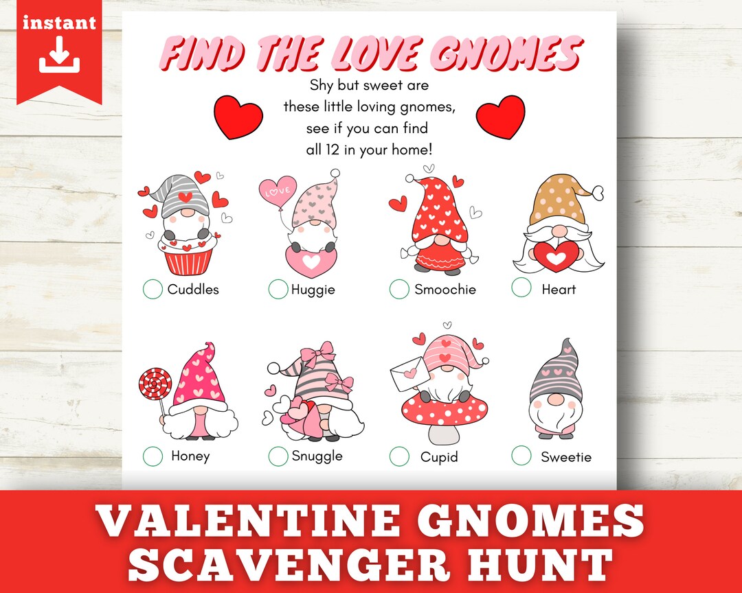 Printable Valentine's Day Scavenger Hunt for Kids, Valentine's Hide and ...