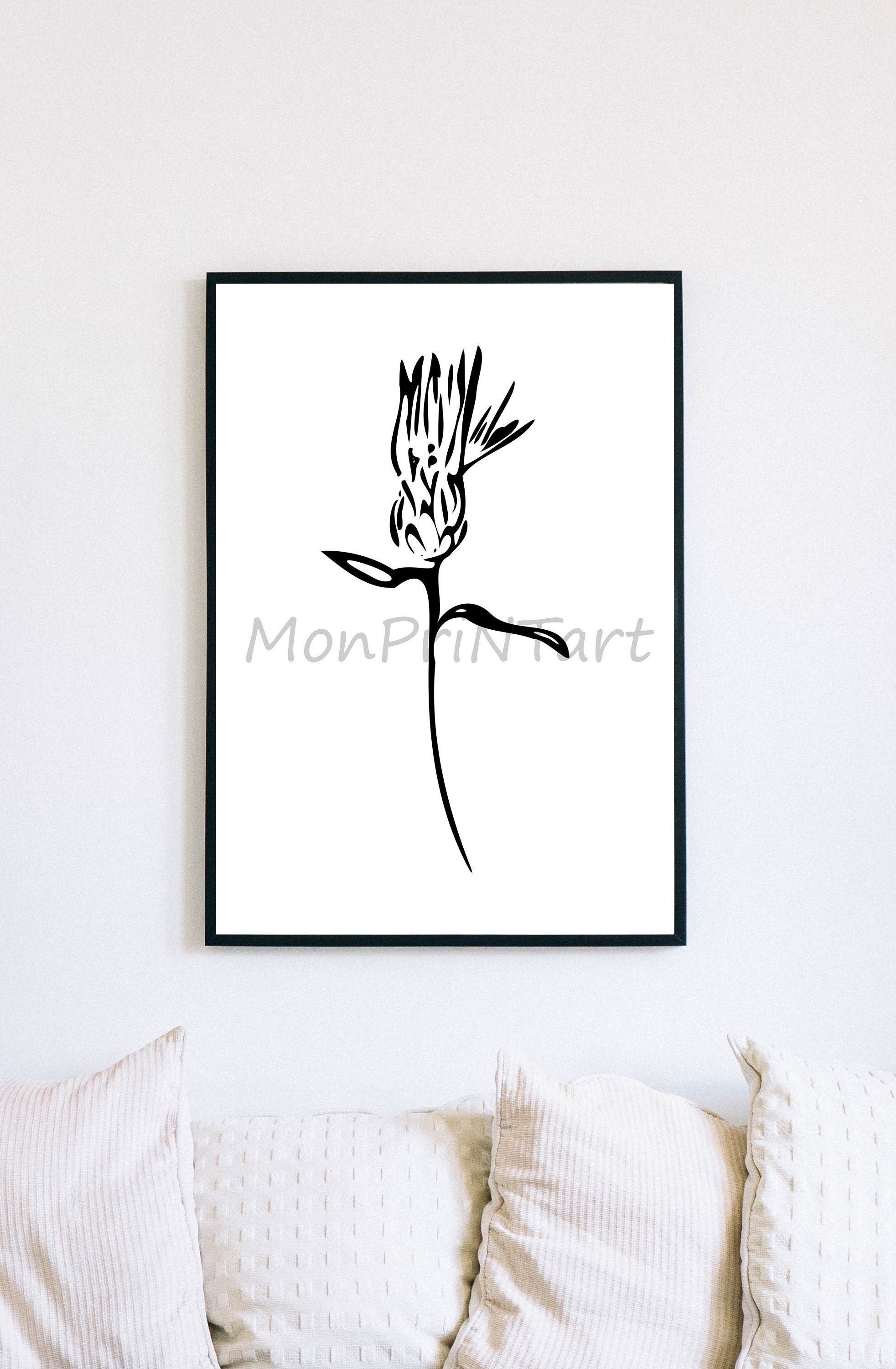 Rough Star Distel Kunstdruck/Botanische Linie Kunst/Schwarz weiß Wand ...