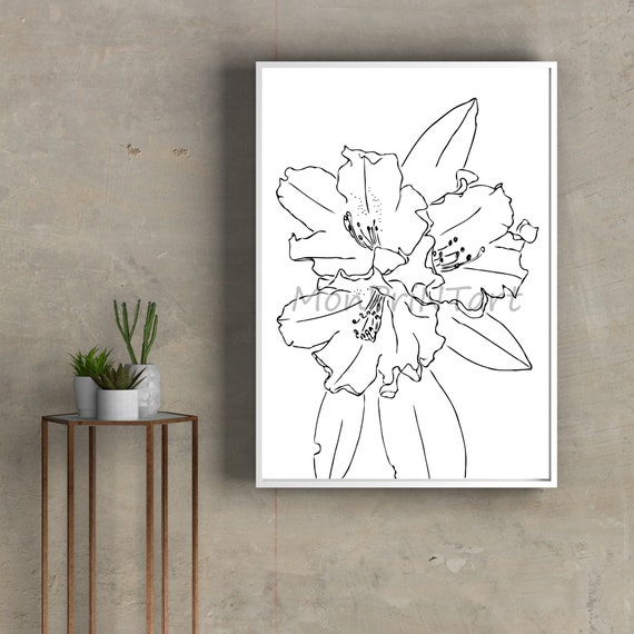 Rhododendron Art/botanical Line Art/black and White Wall - Etsy