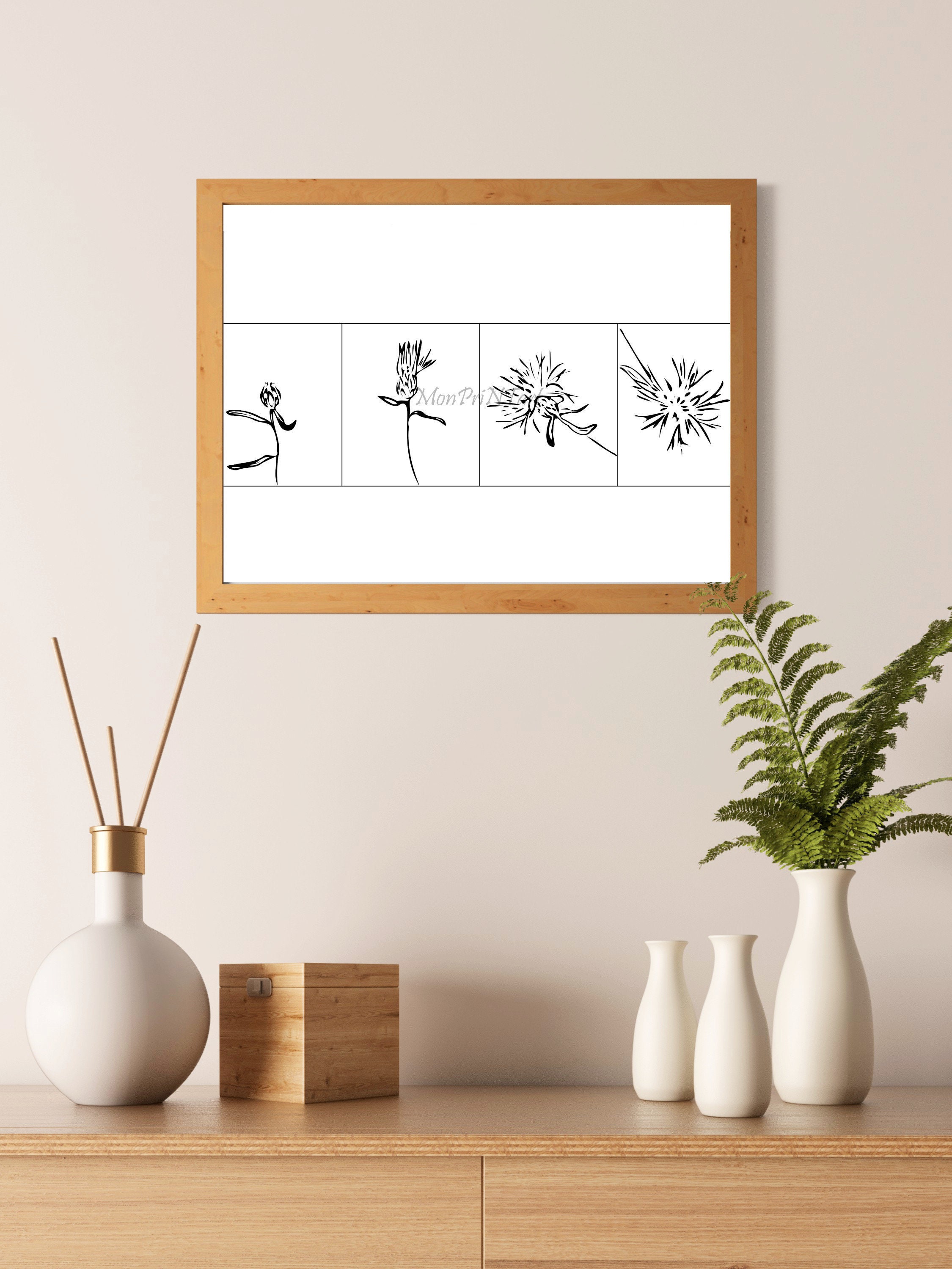 Rough Star Distel Kunstdruck/Botanische Linie Kunst/Schwarz weiß Wand ...