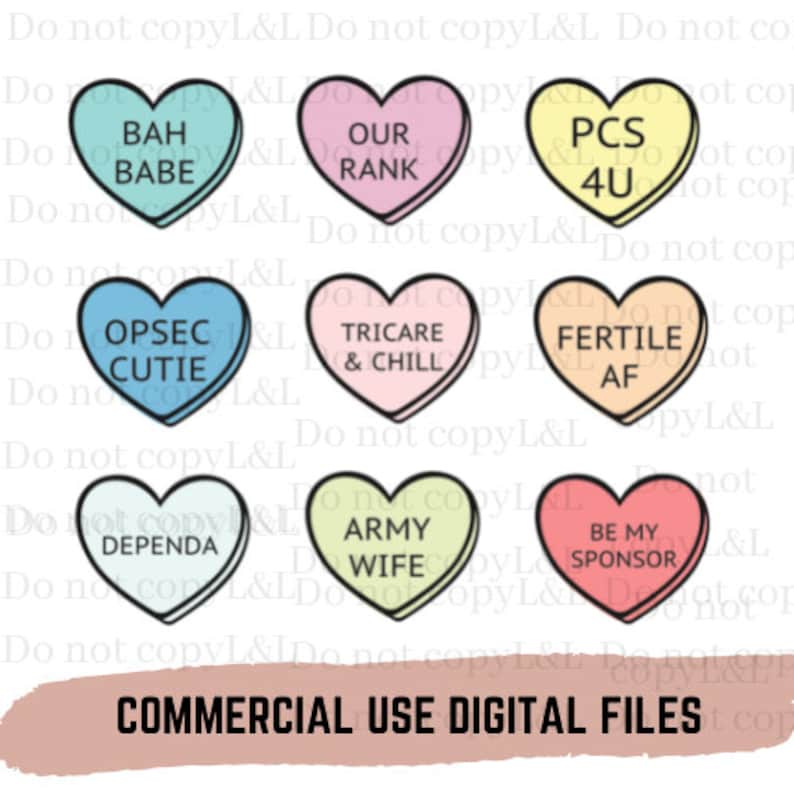 Military Conversation Hearts SVG Bundle | Instant Download, Valentines ...