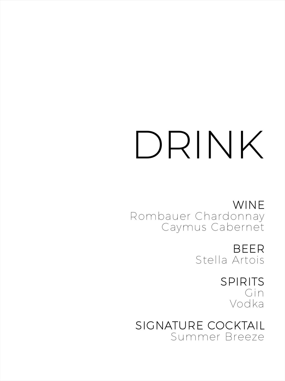 Simple Drink Menu Template | Modern Bar Menu | Modern Wedding Bar Menu ...