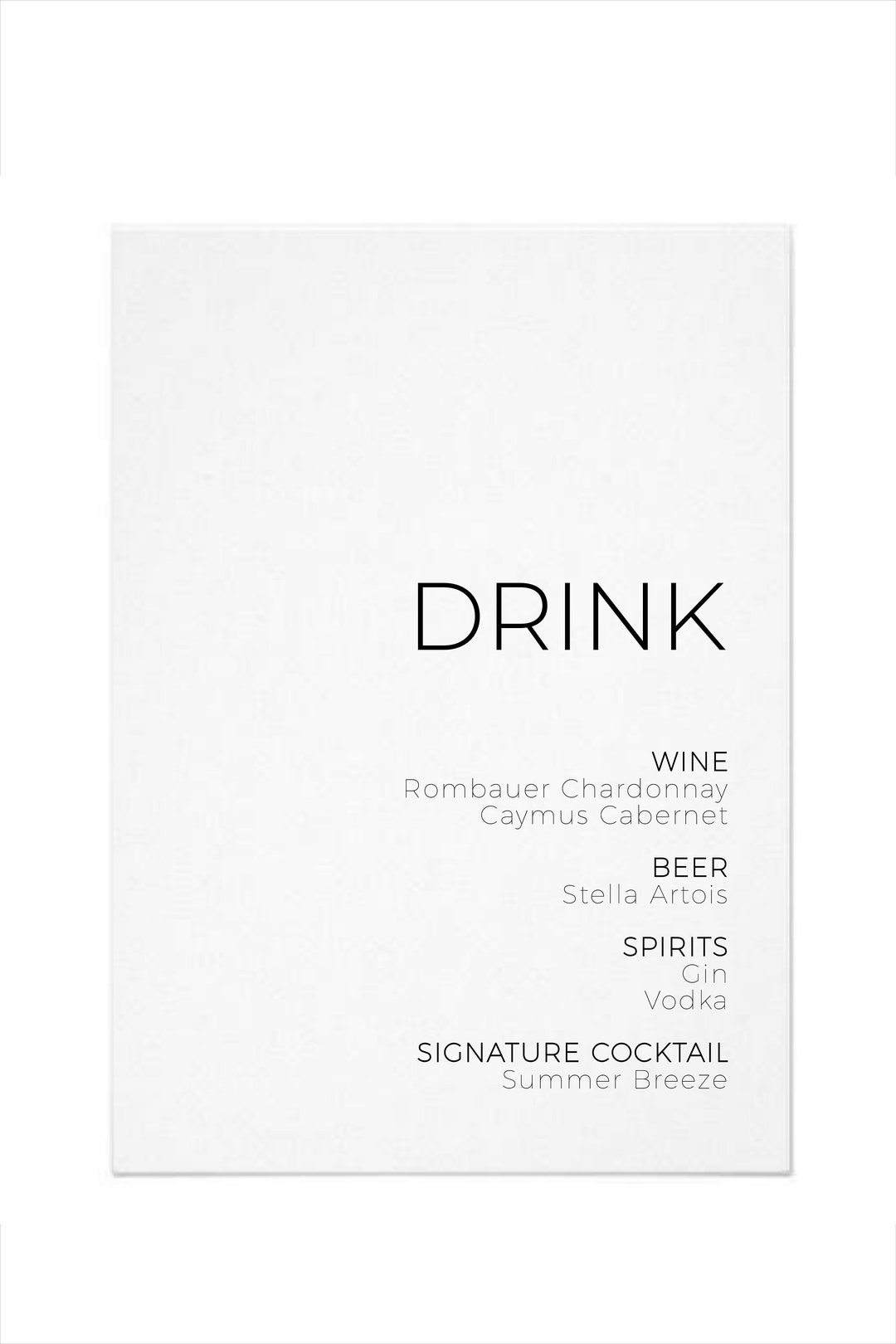 Simple Drink Menu Template | Modern Bar Menu | Modern Wedding Bar Menu ...