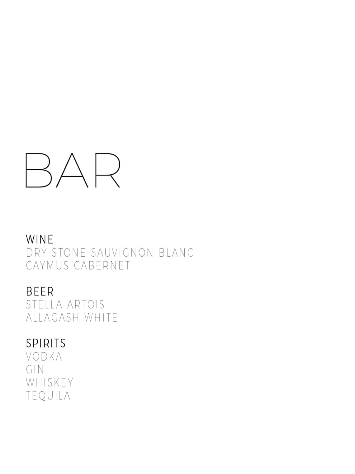 Simple Bar Menu Template| Modern Bar Menu | Modern Wedding Bar Menu ...