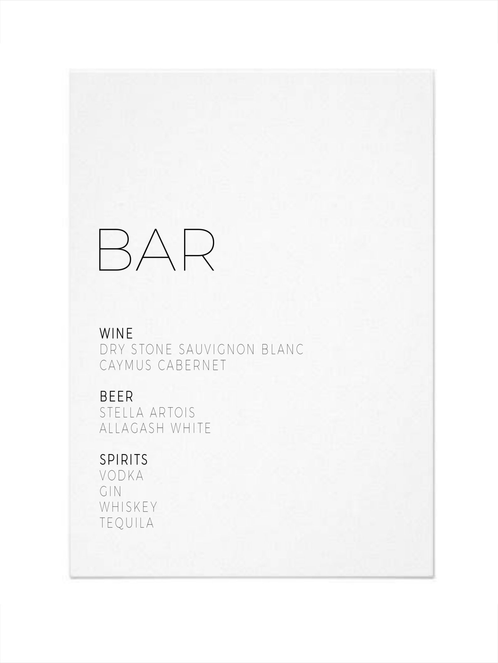 Simple Bar Menu Template| Modern Bar Menu | Modern Wedding Bar Menu ...
