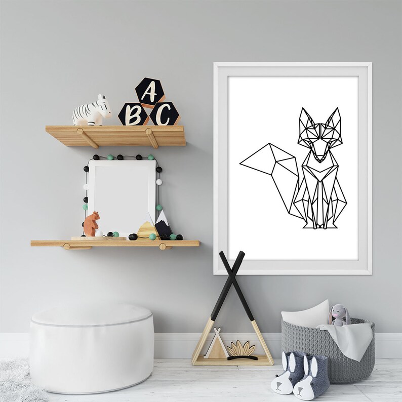 Fox Geometric Fox Fox Wall Art Fox Decor Fox Outlines | Etsy