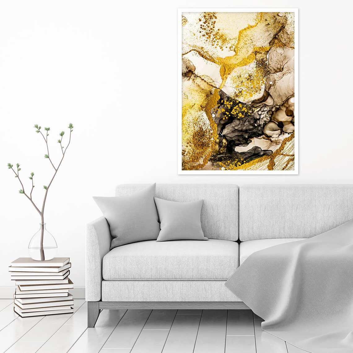 Golden Swirl, Gold Abstract, Golden Glitters, Abstract Painting, Black ...