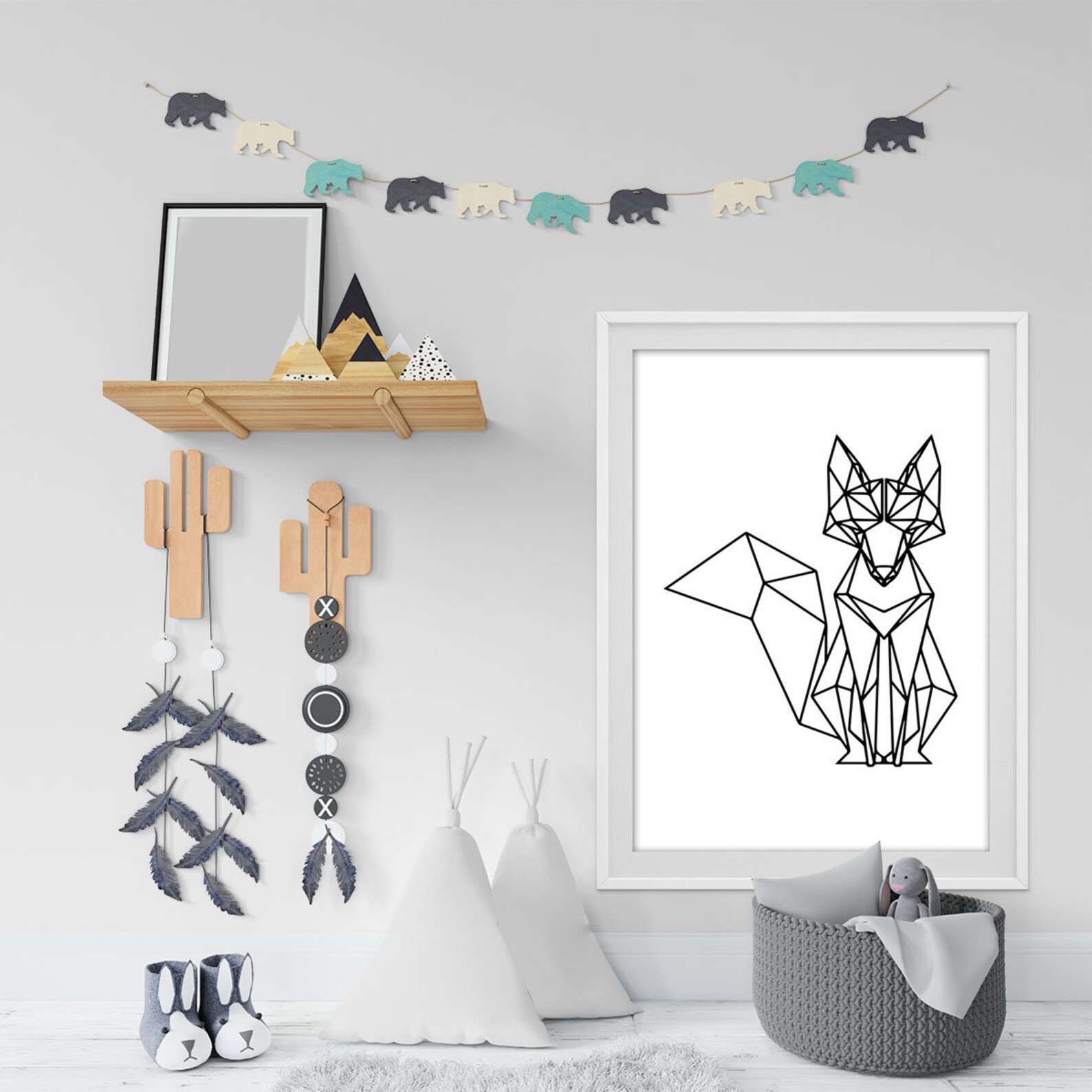Fox Geometric Fox Fox Wall Art Fox Decor Fox Outlines | Etsy
