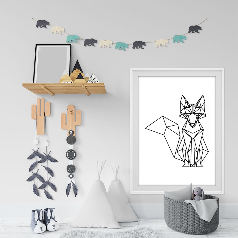 Fox Geometric Fox Fox Wall Art Fox Decor Fox Outlines | Etsy
