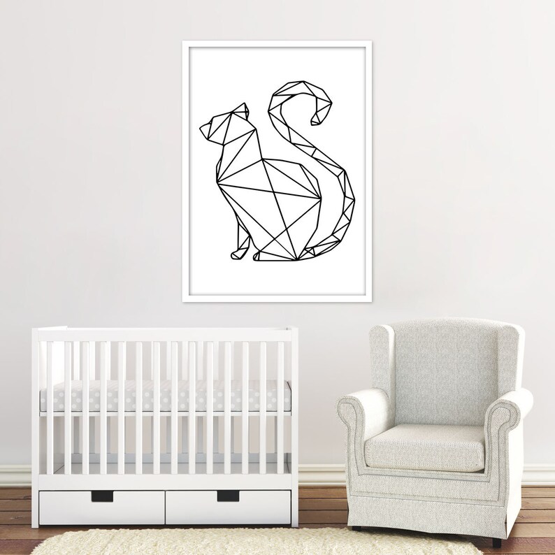 Cat, Geometric Cat, Cat Wall Art, Cat Decor, Cat Outlines, Geometric ...