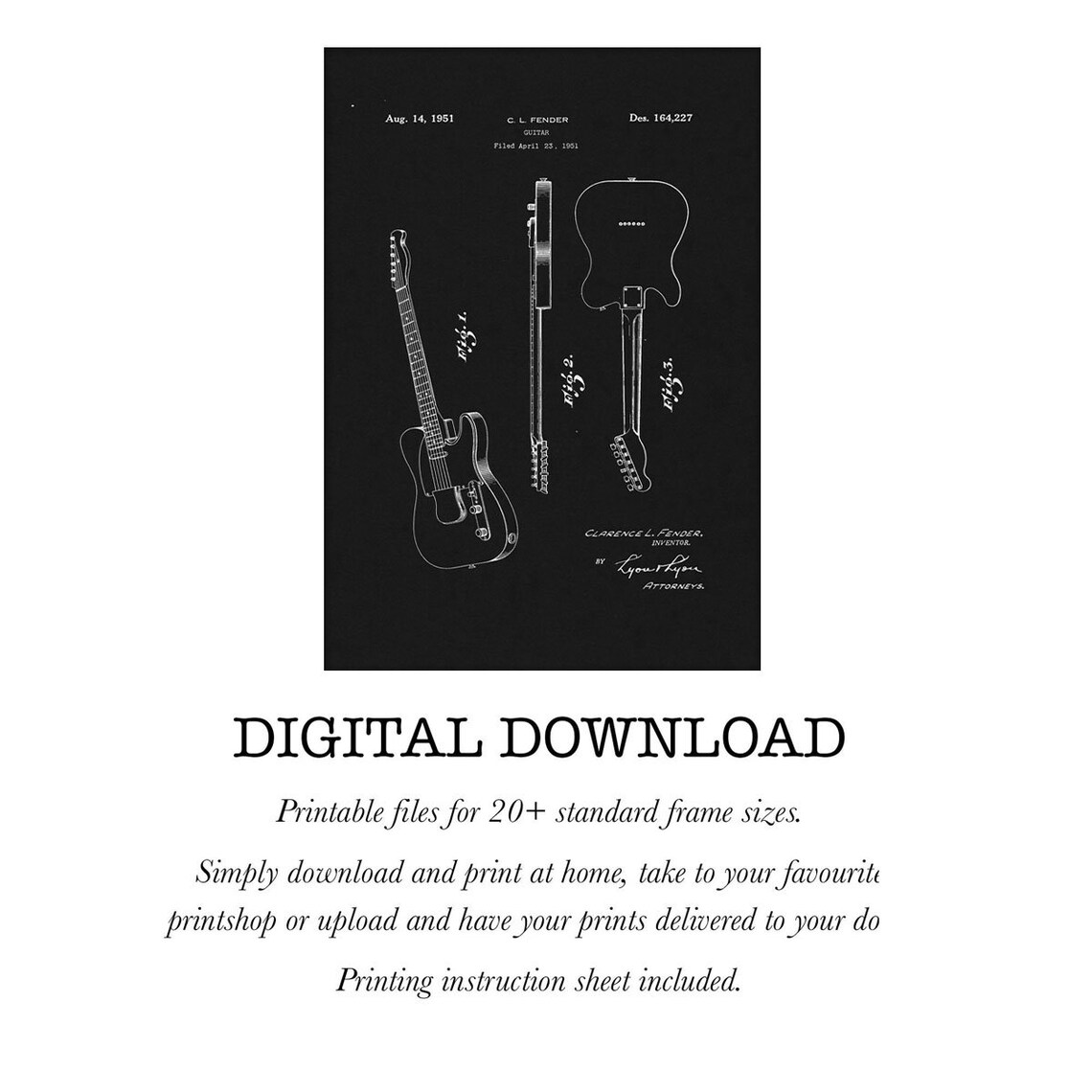 Fender Patent Telecaster Guitar Patentprints 50s Patent | Etsy