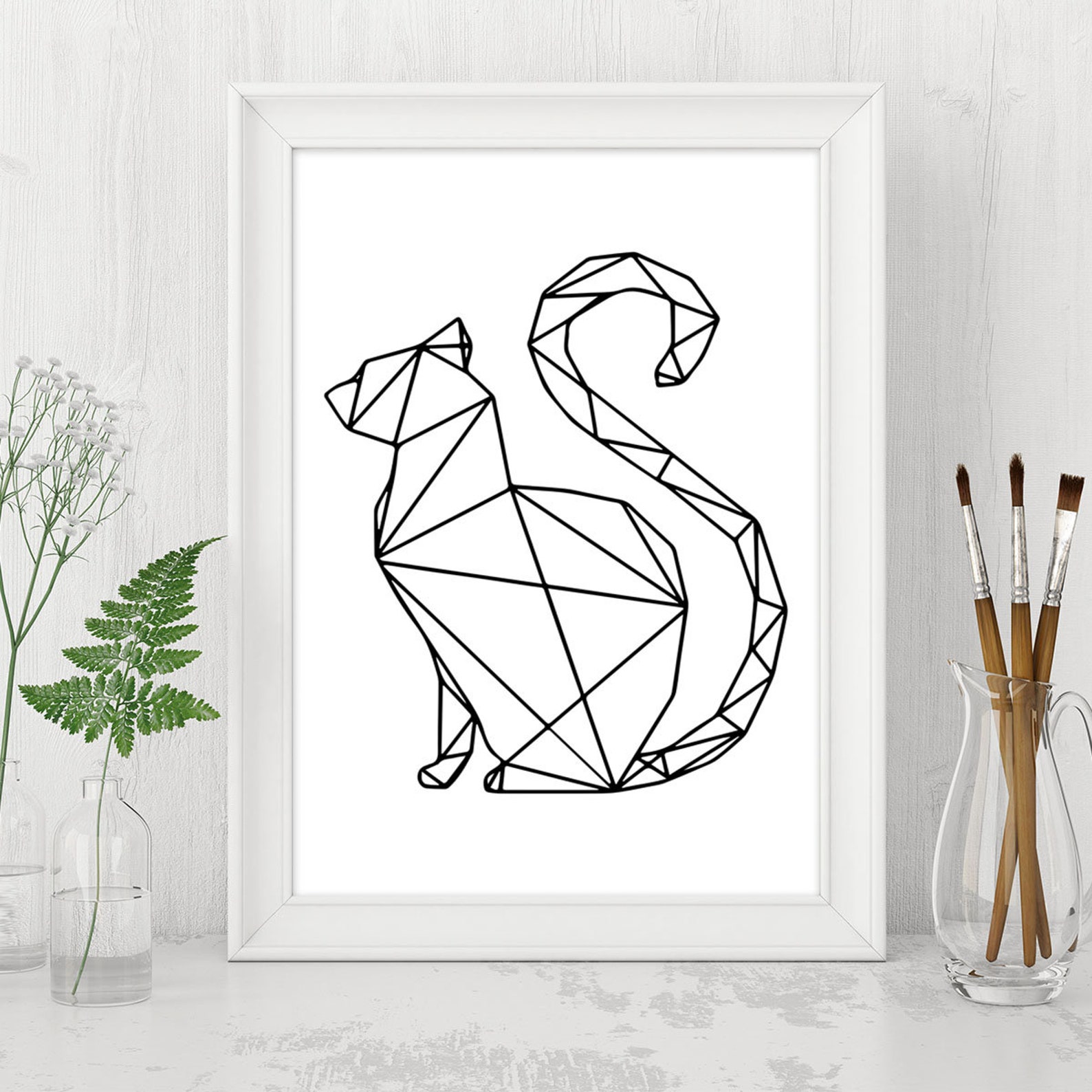 Cat, Geometric Cat, Cat Wall Art, Cat Decor, Cat Outlines, Geometric ...