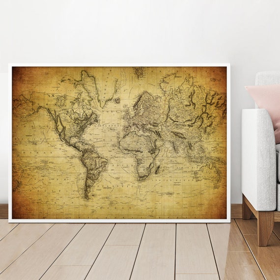 World Map Vintage World Map Vintage Decor World Map Canvas | Etsy