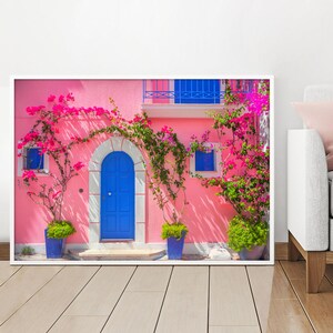 Door Print, Wood Door, Blue Door, Pink Decor, Digital, Wall Décor, Wall ...