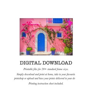 Door Print, Wood Door, Blue Door, Pink Decor, Digital, Wall Décor, Wall ...