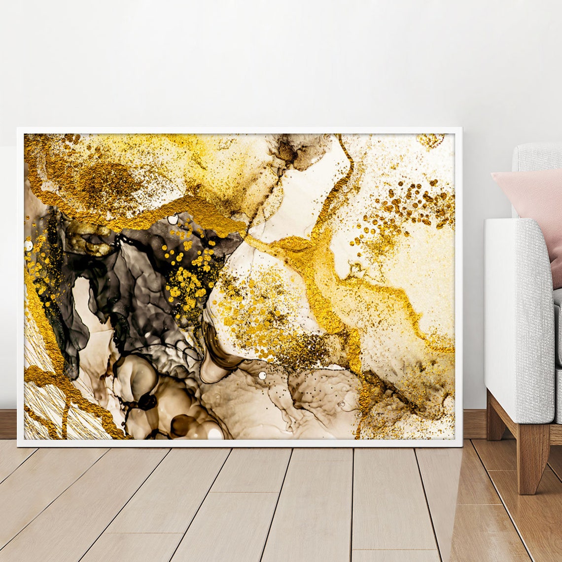 Golden Swirl, Gold Abstract, Golden Glitters, Abstract Painting, Black ...