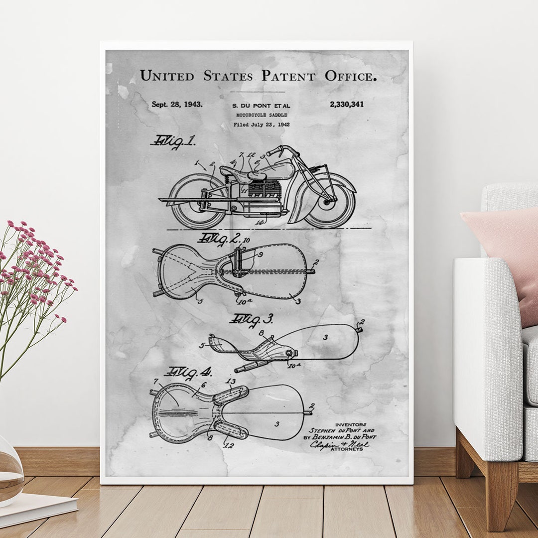 Patent Poster, Blueprint Poster, Patent Download, Motorcycle Saddle ...