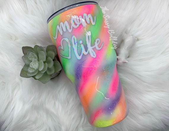 Neon Rainbow Mom Life Glitter Tumbler Neon Marble Glitter | Etsy