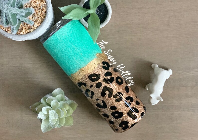 Turquoise Leopard Glitter Tumbler Personalized Gift for | Etsy