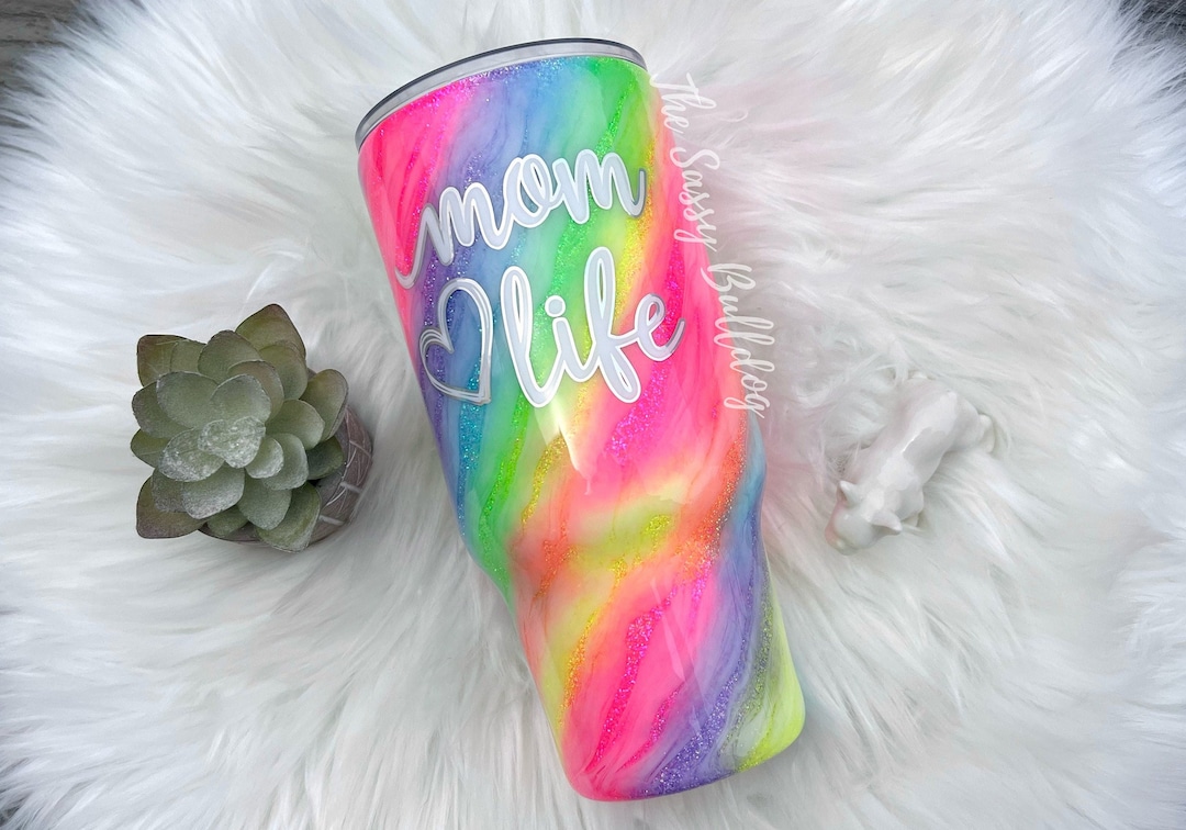 Neon Rainbow Mom Life Glitter Tumbler Neon Marble Glitter Tumbler Gift ...