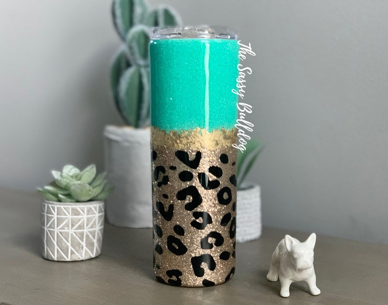 Turquoise Leopard Glitter Tumbler Personalized Gift for | Etsy