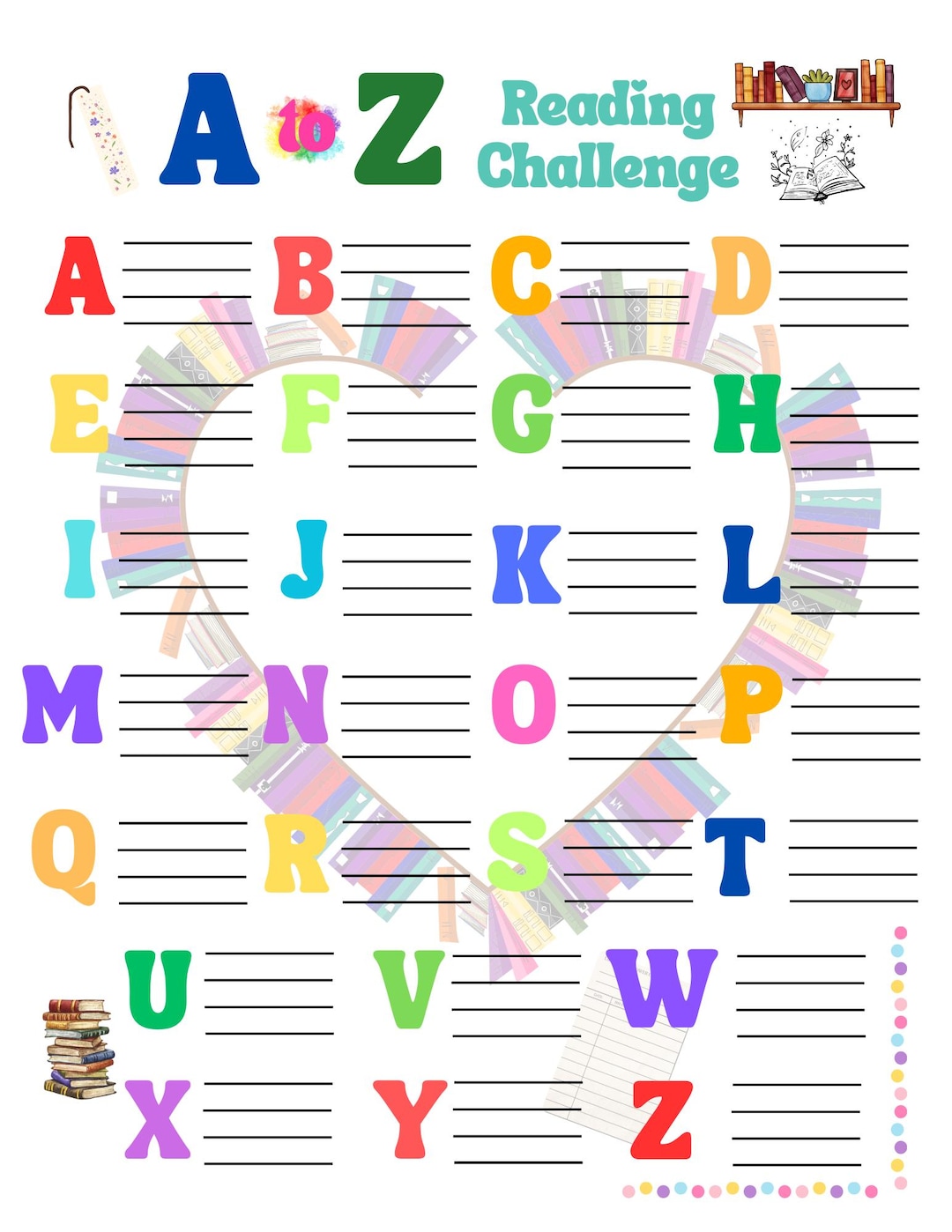 A–Z Reading Challenge Printable | Book Tracker PDF | Holiday & Custom ...